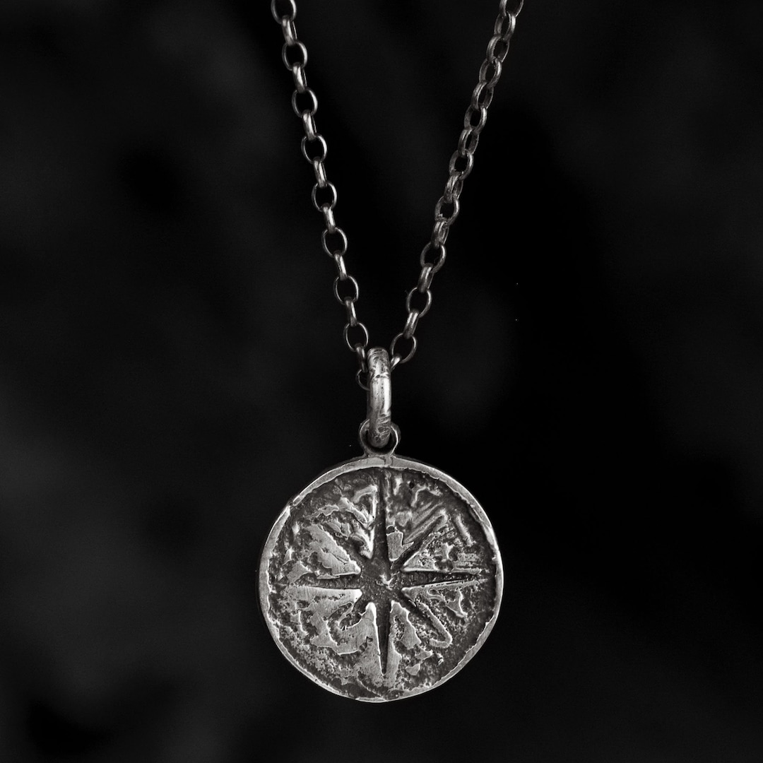 Sterling Silver North Star Compass Pendant Necklace | Handcrafted ...
