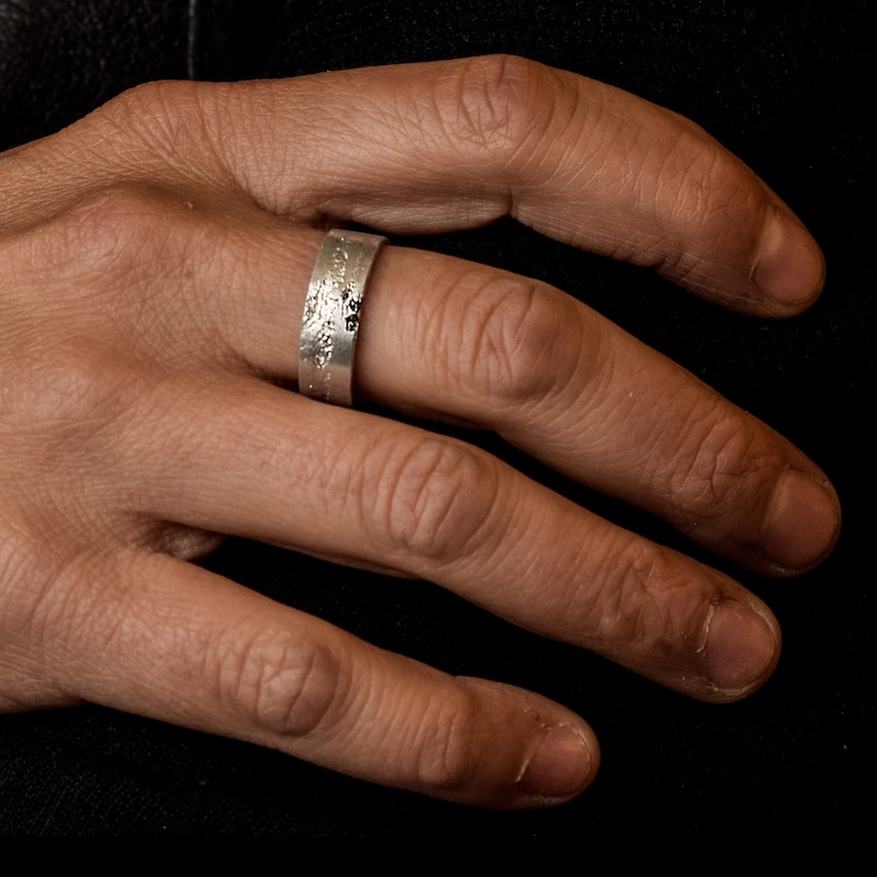 Wide Ring Band for Men With 3 Small Black Gemstones in - Etsy