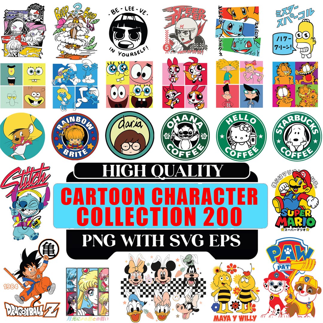 200+ Amusing, Cartoon SVG/PNG Files, Vintage Cartoon Clipart Set ...