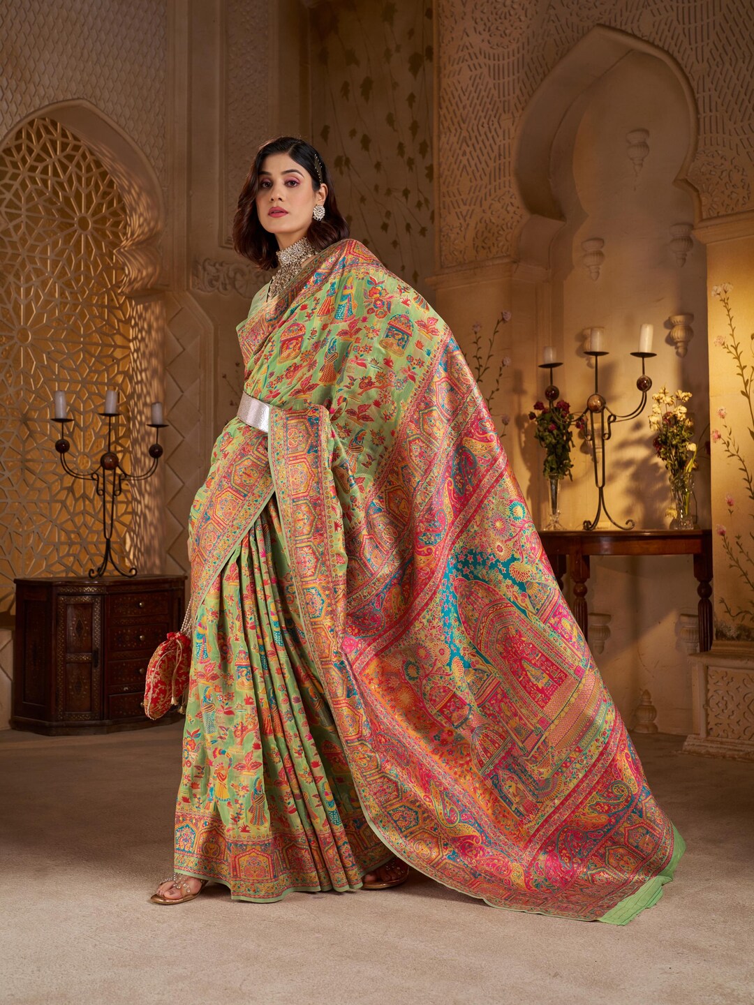 Handloom Jamawar Kashmiri Silk Saree | Floral Weaving, Wedding Party - Etsy
