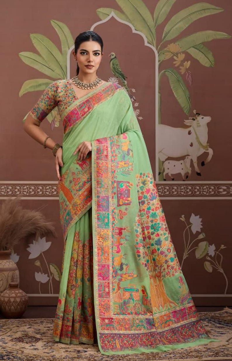 Handloom Jamawar Kashmiri Silk Saree | Floral Weaving, Wedding Party - Etsy