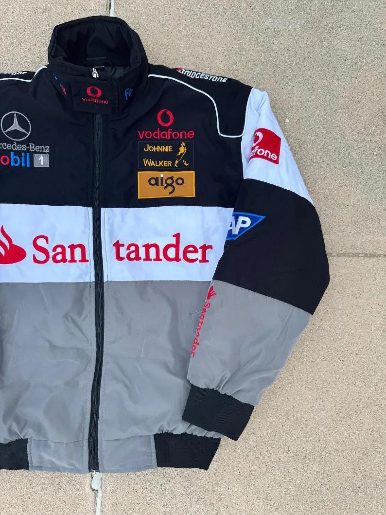 Mercedes Racing F1 Jacket Motorsport Streetwear Bomber Coat Retro Race ...