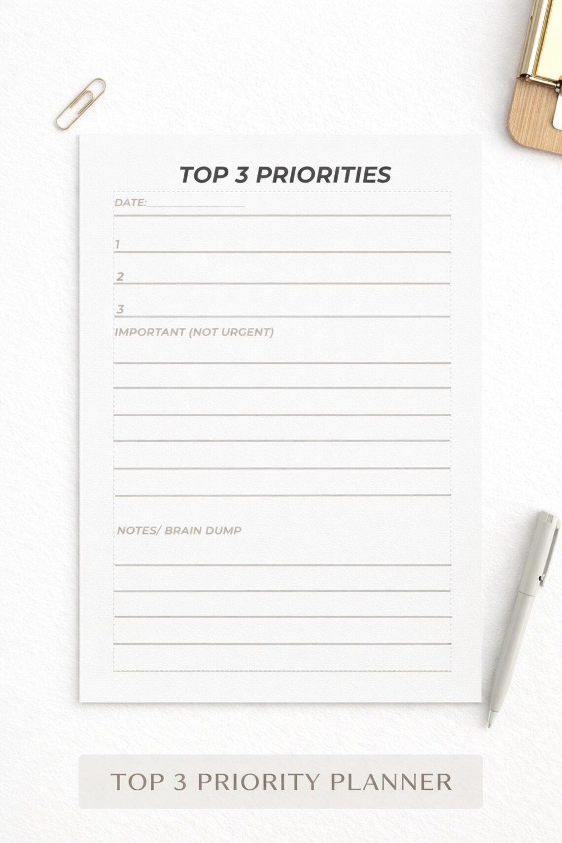 Top 3 Priority Planner Printable | Minimal Daily Productivity Sheet ...