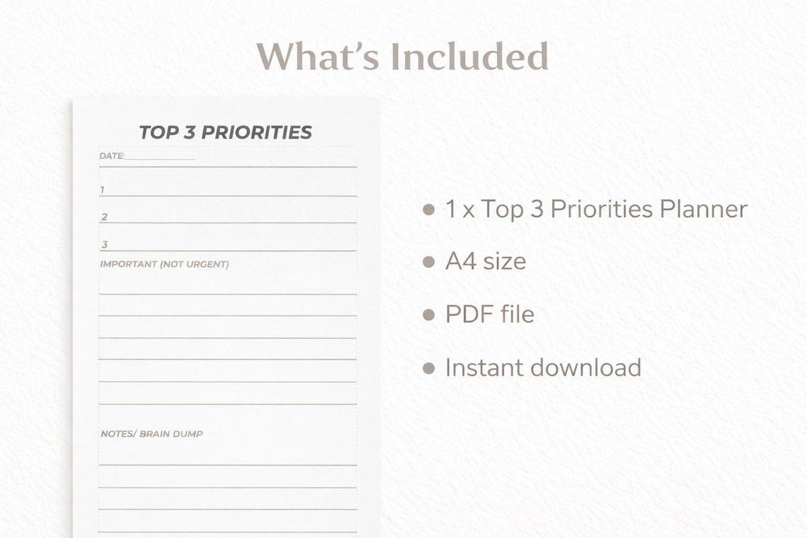 Top 3 Priority Planner Printable | Minimal Daily Productivity Sheet ...
