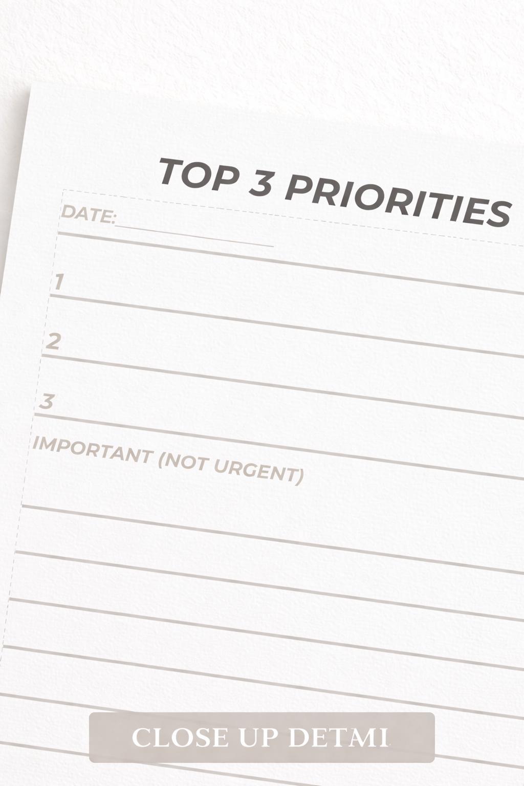 Top 3 Priority Planner Printable | Minimal Daily Productivity Sheet ...