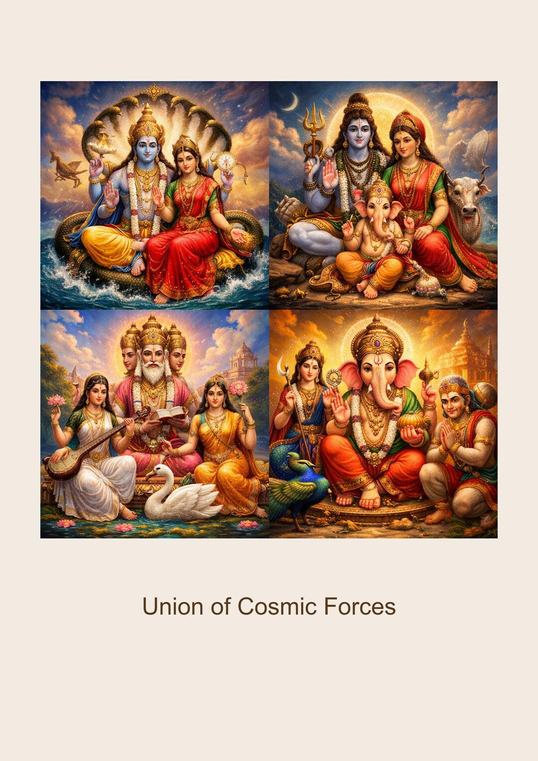 Brahma Vishnu Mahesh Ganesha Wall Art | Divine Panchdev Spiritual Home ...