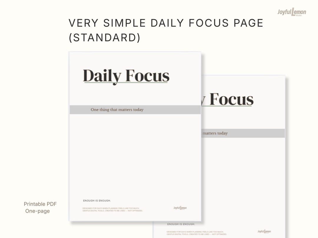 Simple Daily Focus Page Printable – One Thing, Low Energy (PDF Download ...