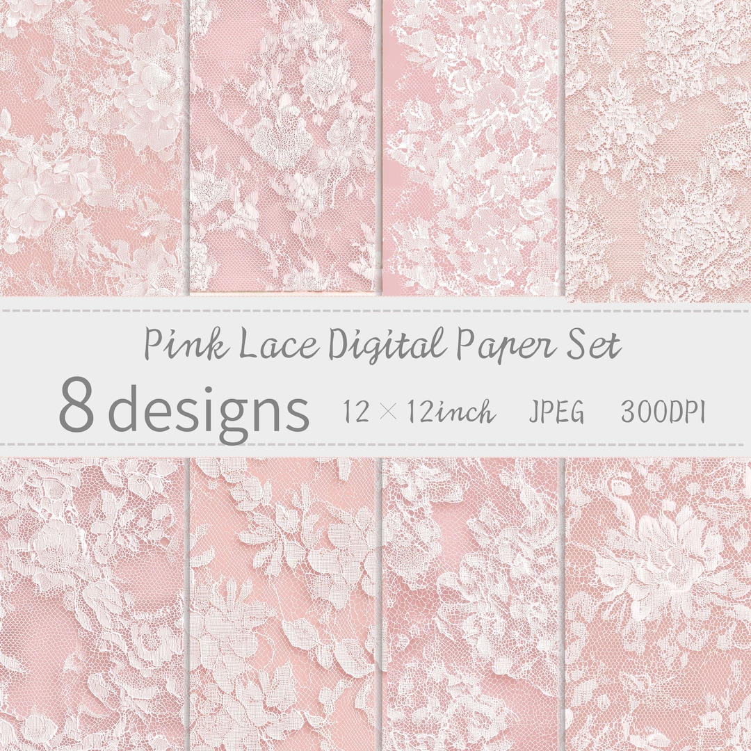 Pink Lace Digital Paper Set | Romantic Blush Lace Background | 12x12 ...