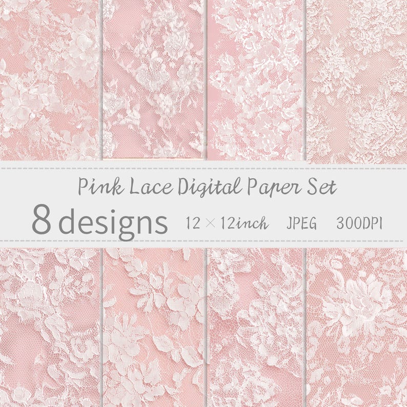 Pink Lace Digital Paper Set | Romantic Blush Lace Background | 12x12 ...
