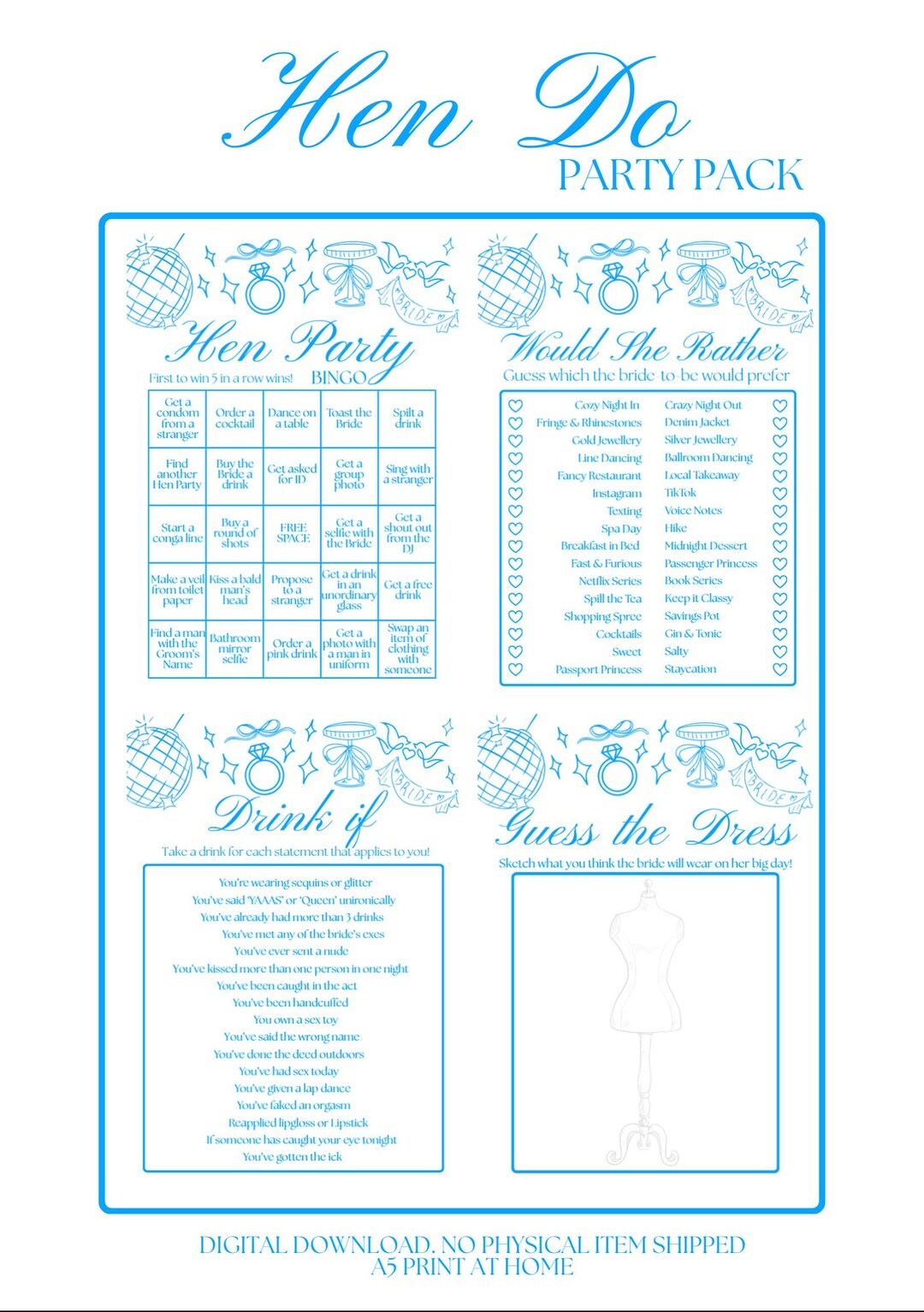 Hen Party Games Printable Bundle | Hen Do | Instant Download | Bingo ...