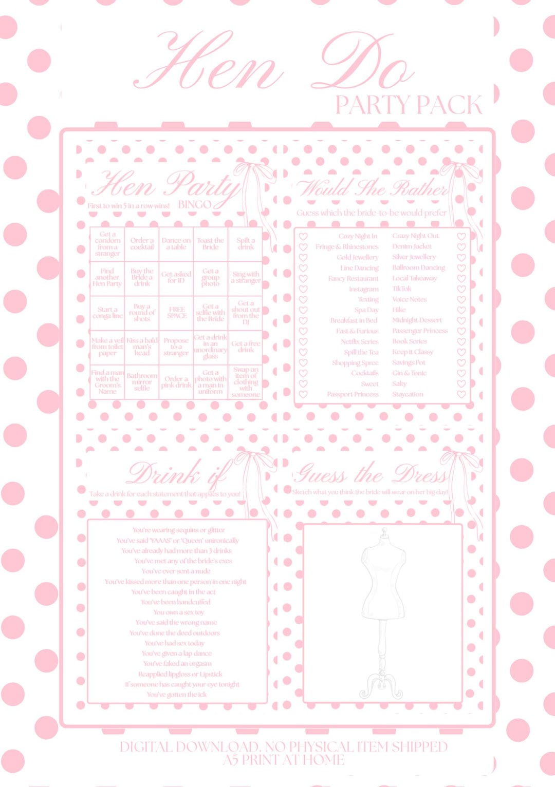 Hen Party Games Printable Bundle | Hen Do | Instant Download | Bingo ...