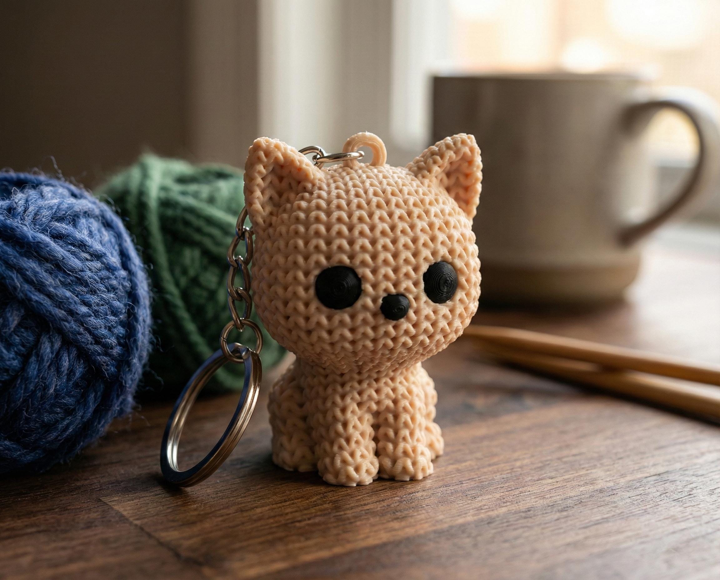 Faux Knit Cat Keychain | 3D Printed Amigurumi Style Keyring | Cute ...