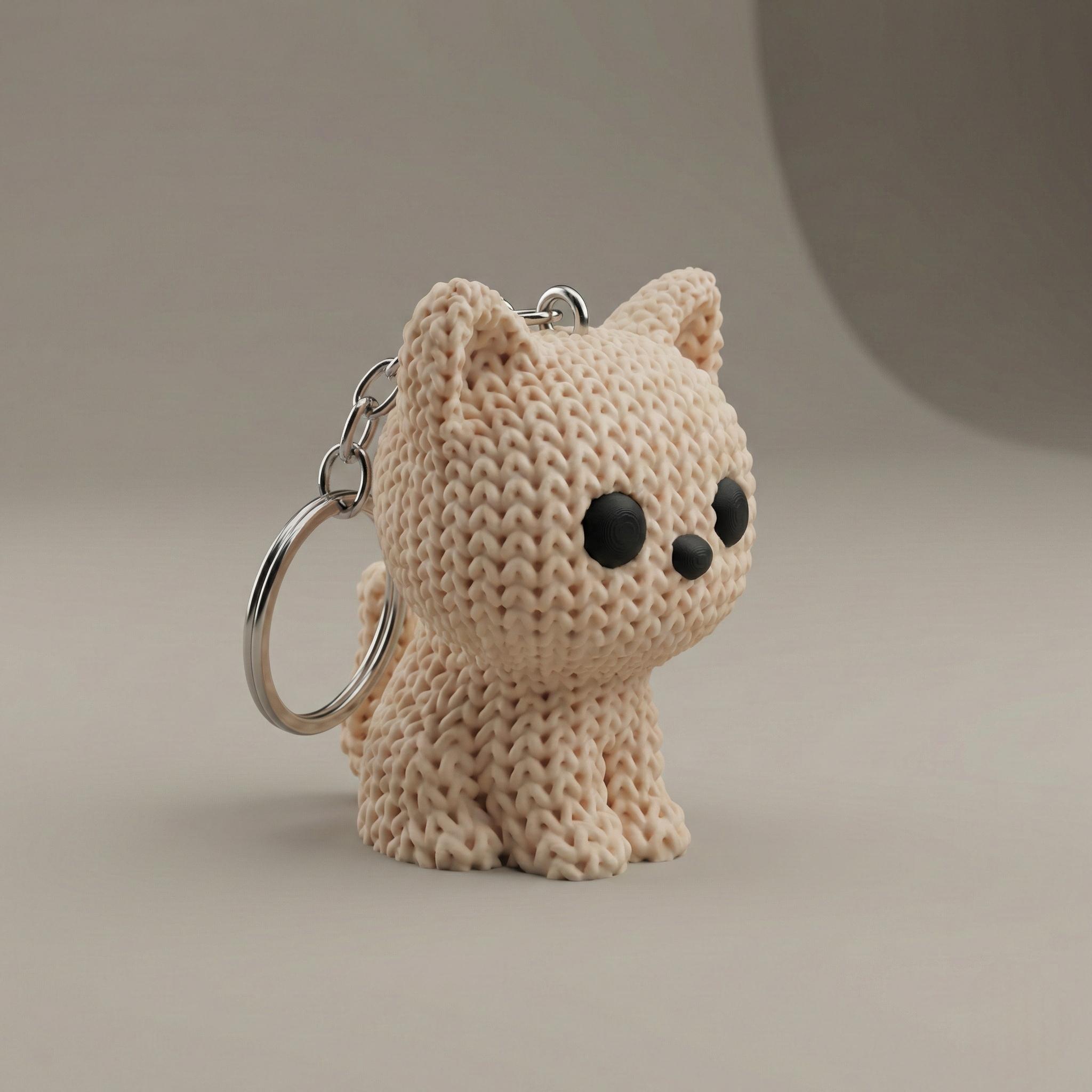 Faux Knit Cat Keychain | 3D Printed Amigurumi Style Keyring | Cute ...
