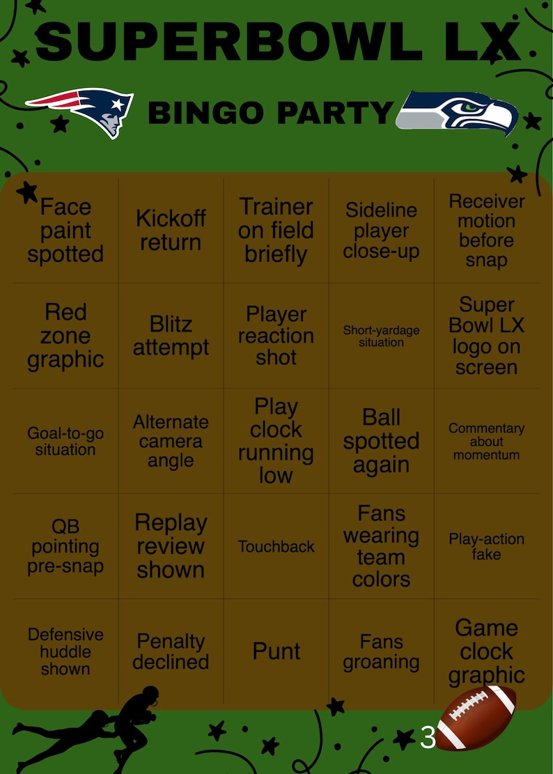 Super Bowl Bingo Cards | 25 Unique Bingo Cards PDF | Super Bowl LX ...