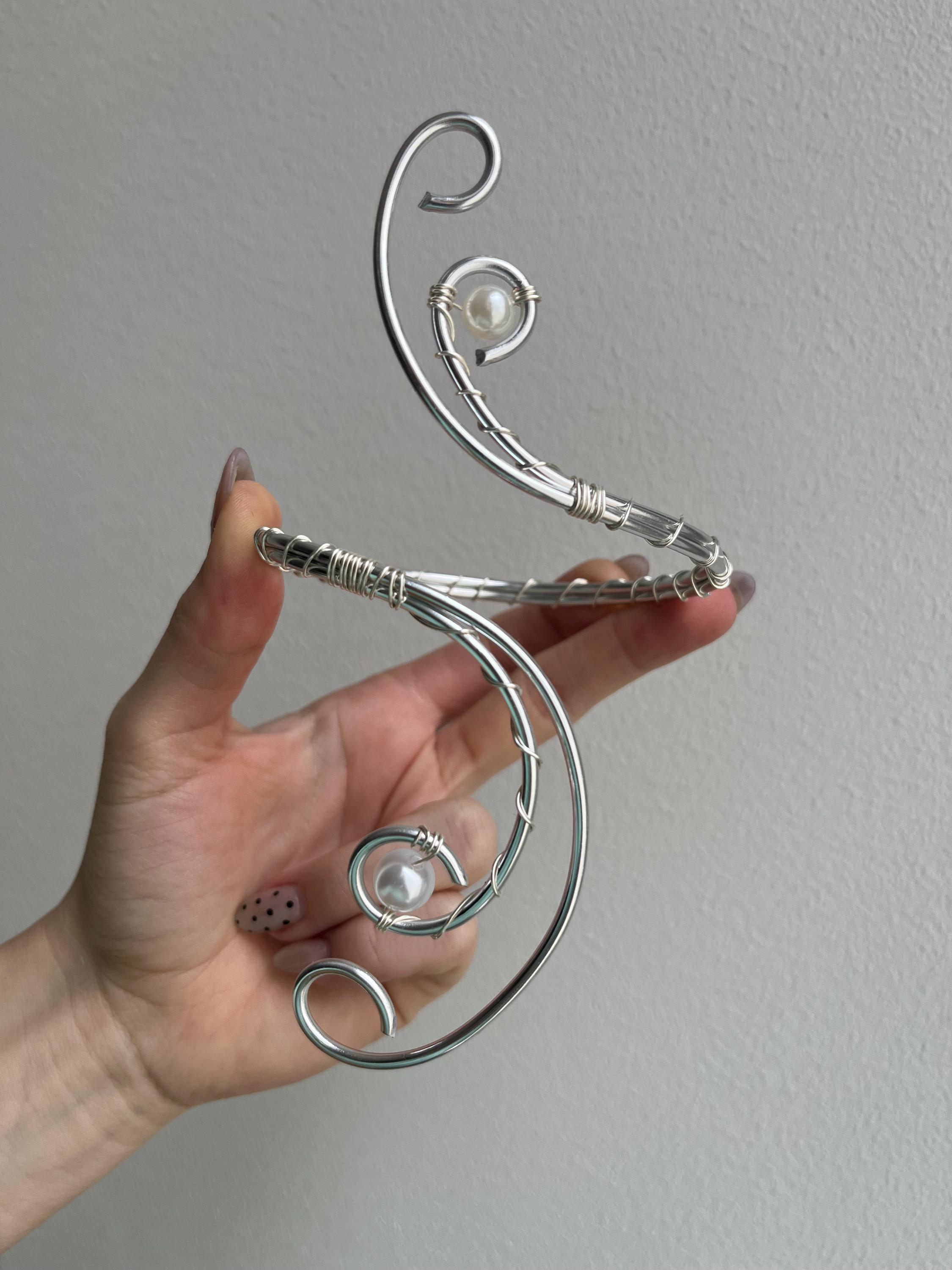 Elven Upper Arm Bangle With Pearls and Butterflies / Silver Bangle ...