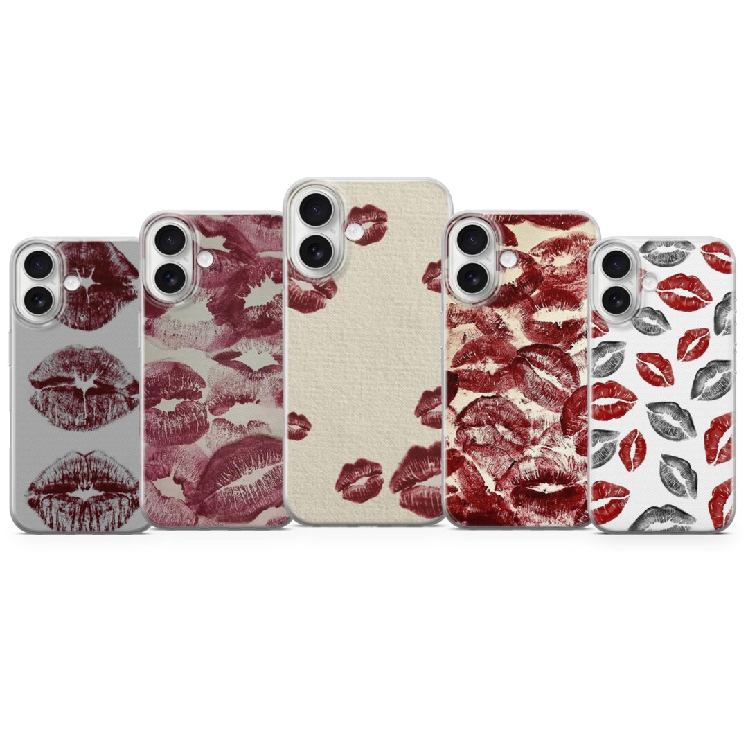 Lipstick Phone Case Kiss Print Style Cover for iPhone 17, 16, 15, 14 ...