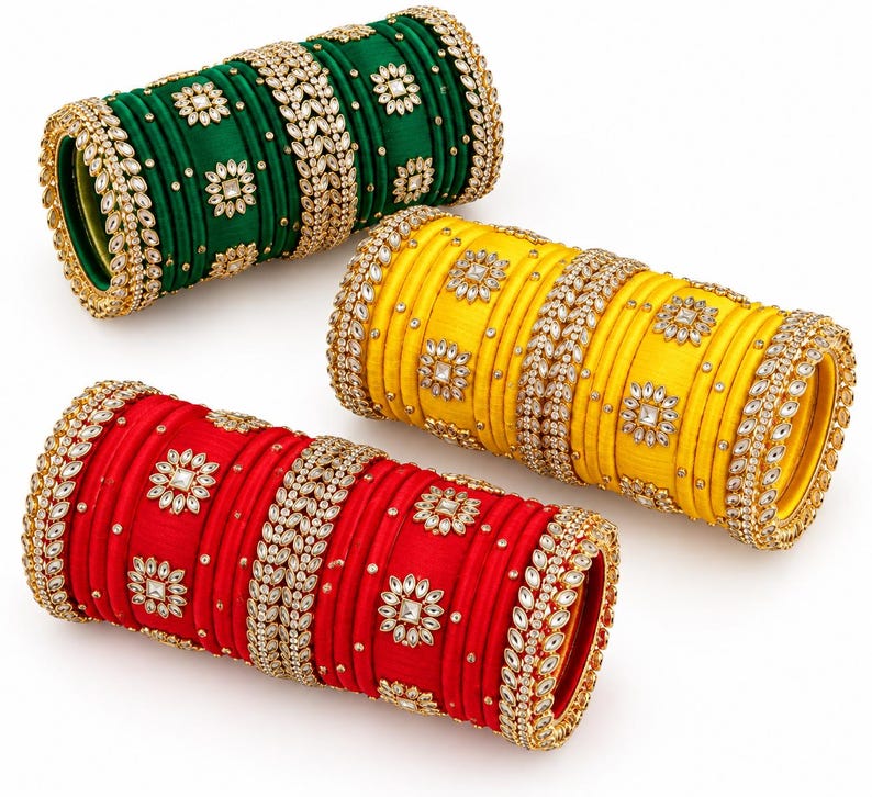 Silk Thread Bangle Set, Indian Bridal Bangles, Kundan Wedding Jewelry ...