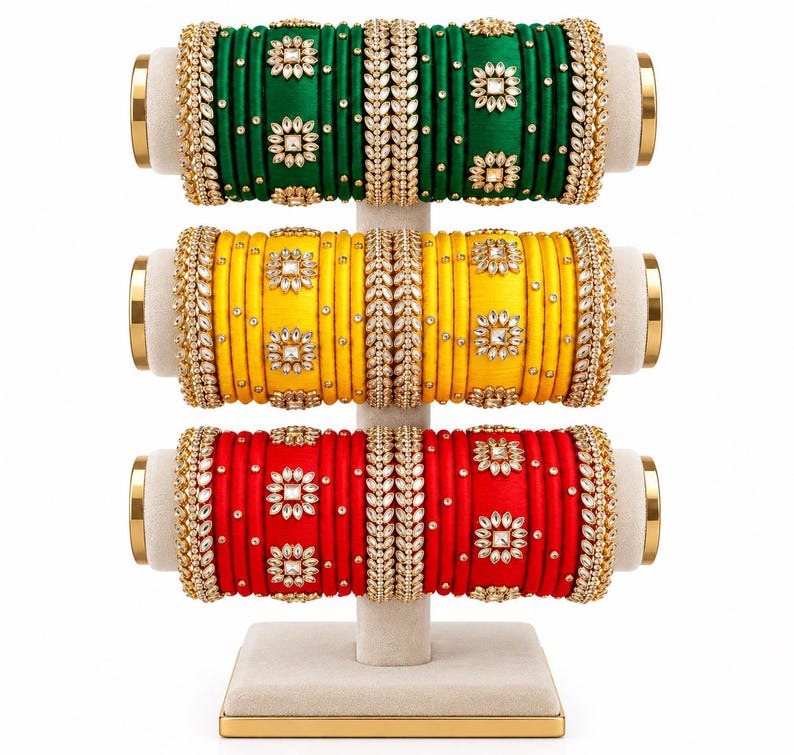Silk Thread Bangle Set, Indian Bridal Bangles, Kundan Wedding Jewelry ...