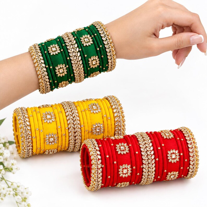 Silk Thread Bangle Set, Indian Bridal Bangles, Kundan Wedding Jewelry ...
