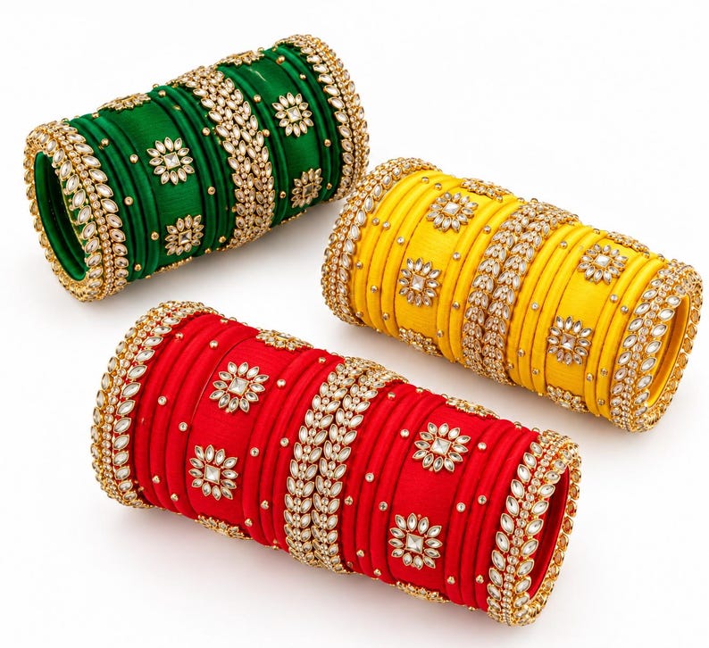 Silk Thread Bangle Set, Indian Bridal Bangles, Kundan Wedding Jewelry ...