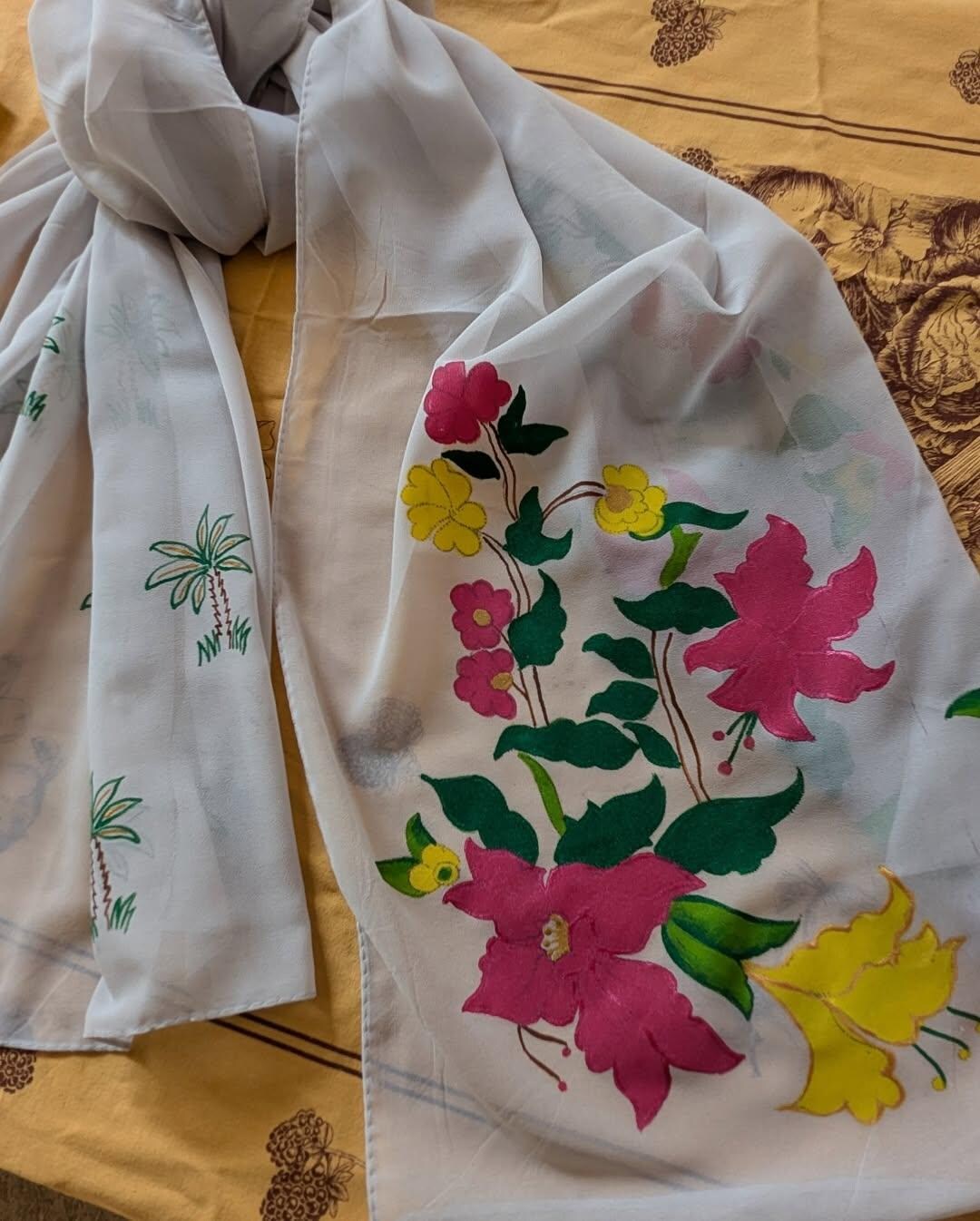 Handmade Brush Paint Organza Dupatta | Beaded Work Scarf | Elegant ...