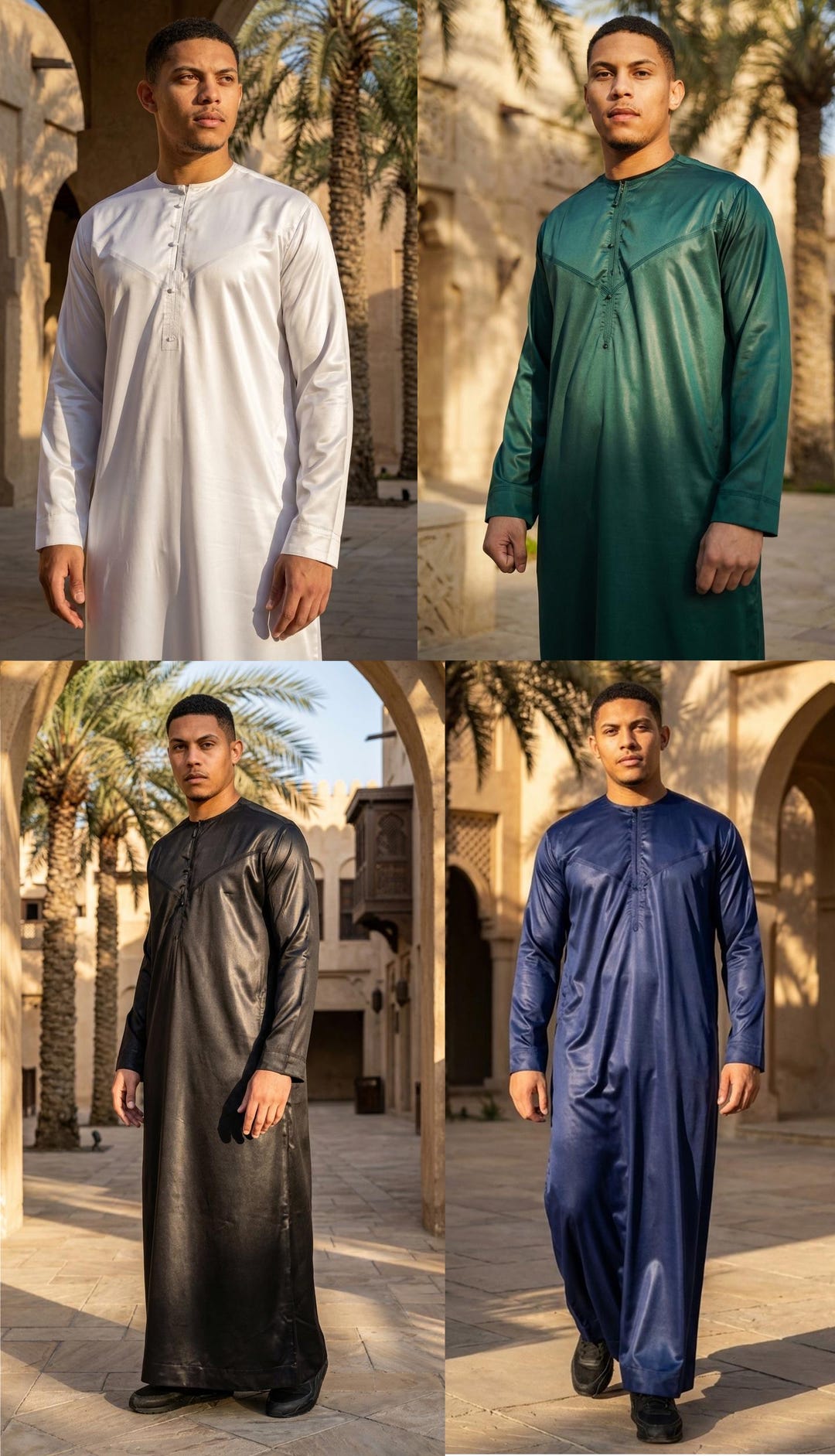 Men's Thobe Jubba Islamic Clothing Muslim Kaftan Emirati Omani Satin ...