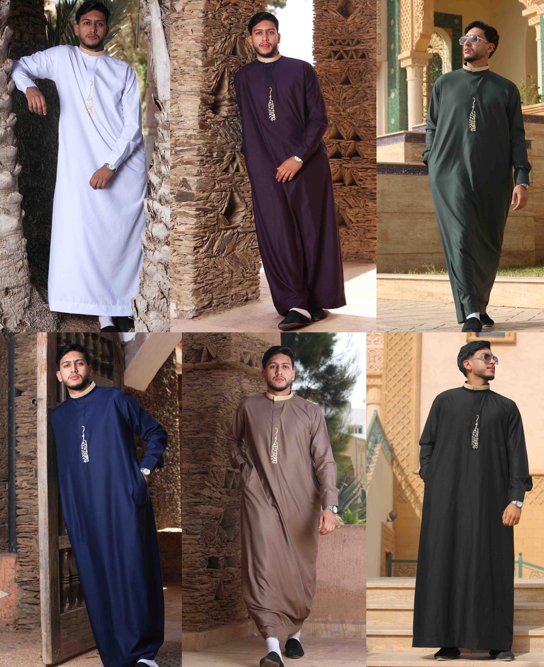 Men's Thobe Jubba Nehru Round Collar Islamic Clothing Muslim Kaftan ...
