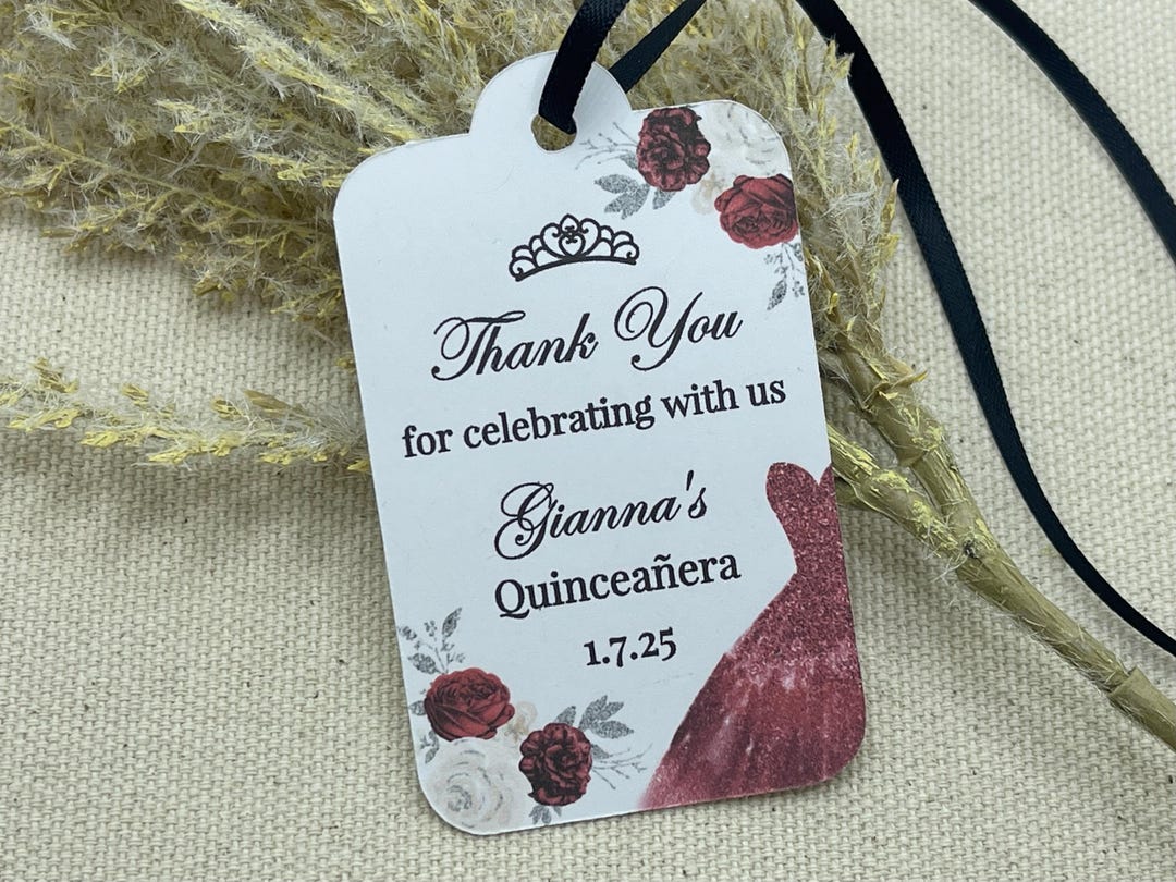 Personalized Quinceanera Favor Tags, Red Roses, Handmade Thank You Tags ...