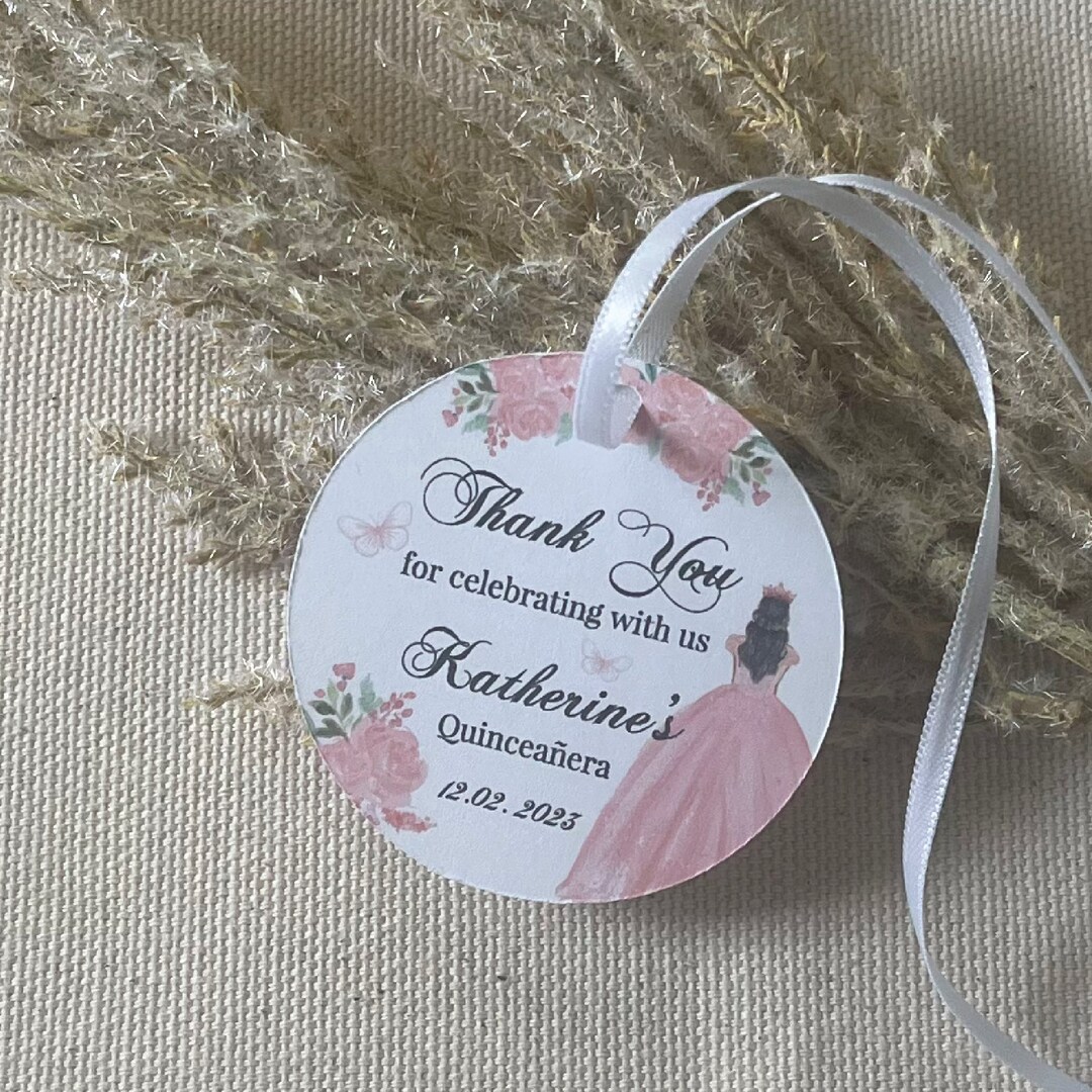 Personalized Quinceanera Favor Tags, Rose Gold Flowers and Butterflies ...