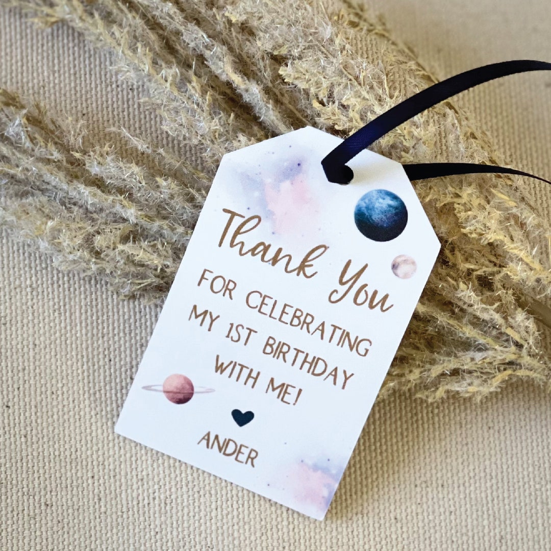 First Birthday Party Thank You Favor Tags, Outer Space Party Tags ...