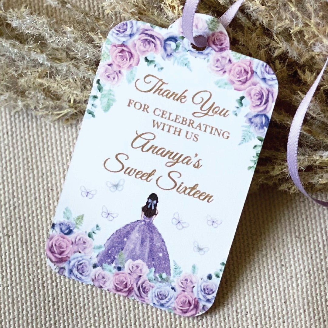 Personalized Quinceanera Favor Tags, Light Purple Flowers and ...