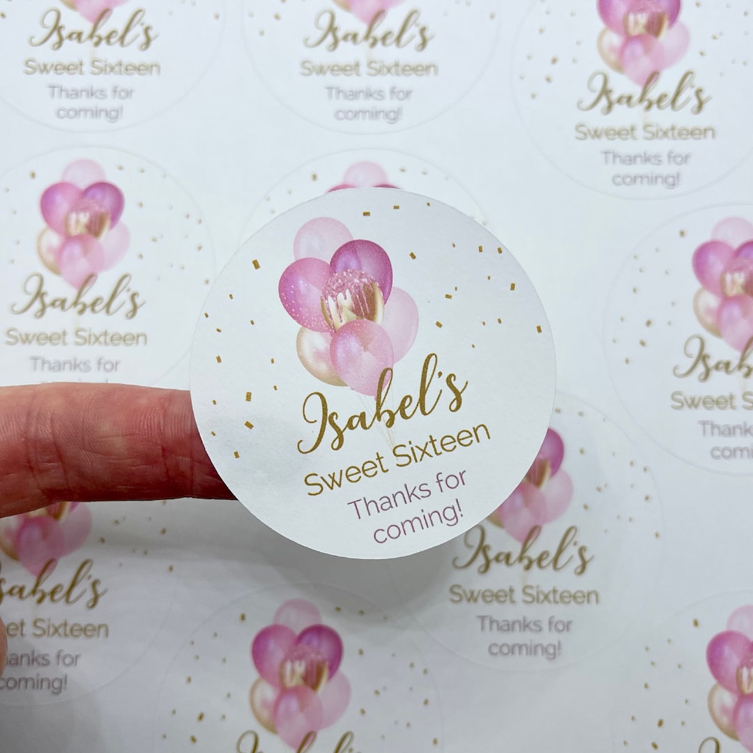 Sweet Sixteen Favor Stickers, Custom Labels for Parties, Teen Party ...