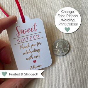 Sweet Sixteen Favor Tags, Custom Favors, Quinceanera, Milestone ...