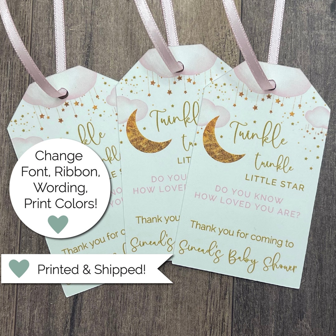 Moon and Stars Baby Shower Favor Tags, Twinkle Little Star, Baby Girl ...