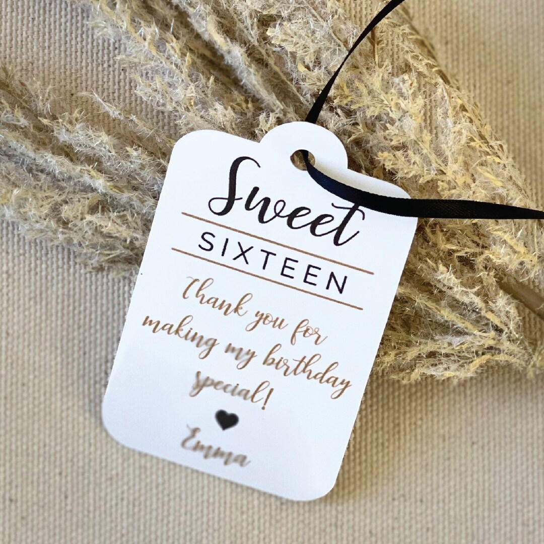 Sweet 16 Party Favor Tags for Guests, Handmade, Printed, Personalized ...