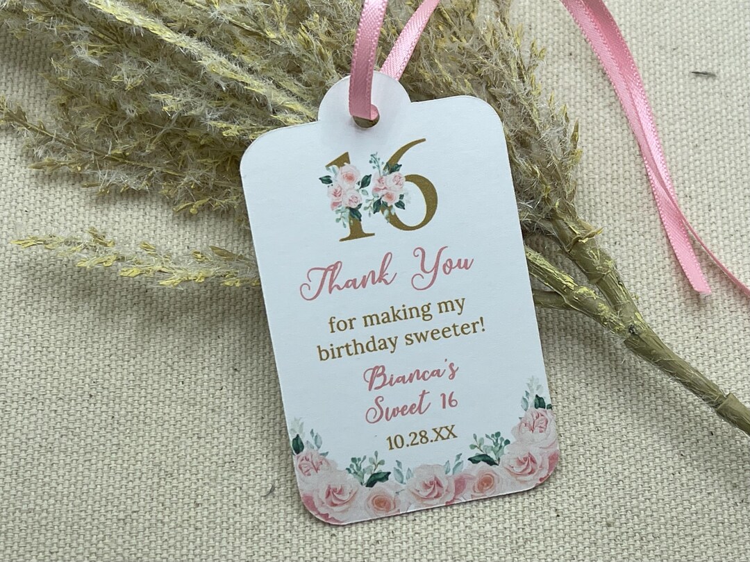 Floral Sweet 16 Favor Tags: Pink & Gold Milestone Celebration - Etsy