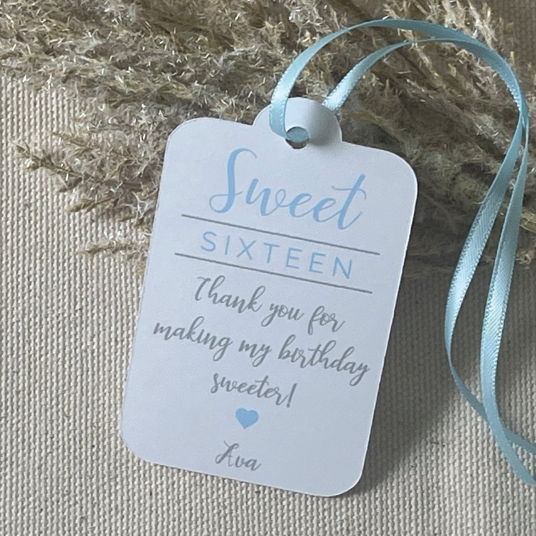 Sweet Sixteen Favor Tags, Light Blue Party, Milestone Celebration, 13th ...