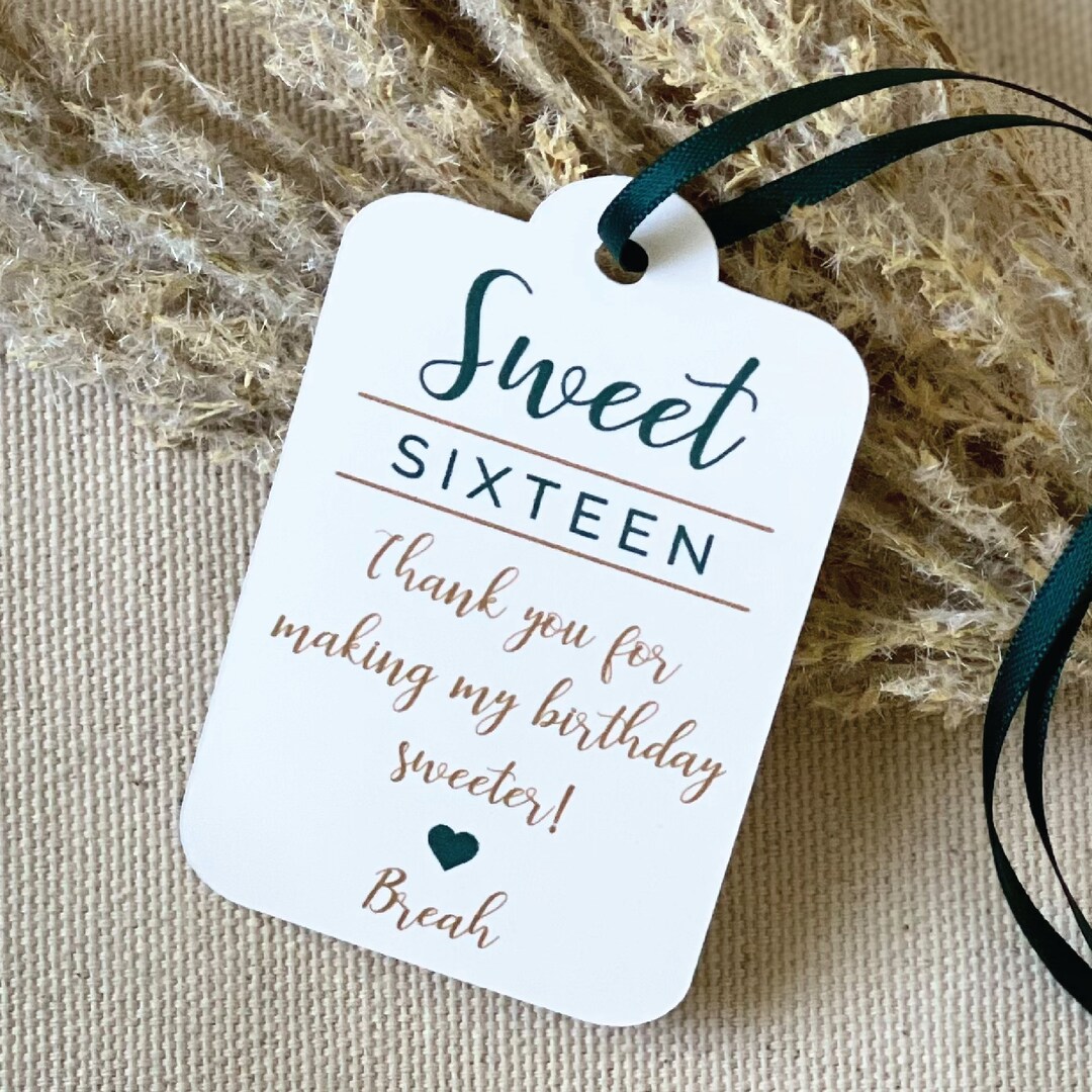 Sweet Sixteen Favor Tags, 16th Birthday, Quinceanera, Thank You Cards ...