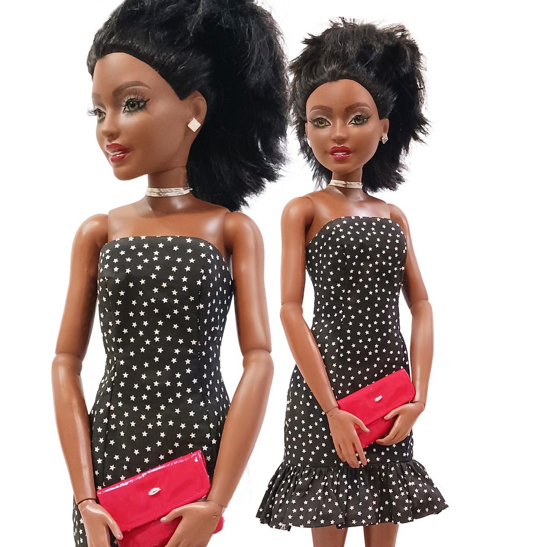 28 Inch Doll Clothes Black and White Print Dress With Red Clutch Purse ...