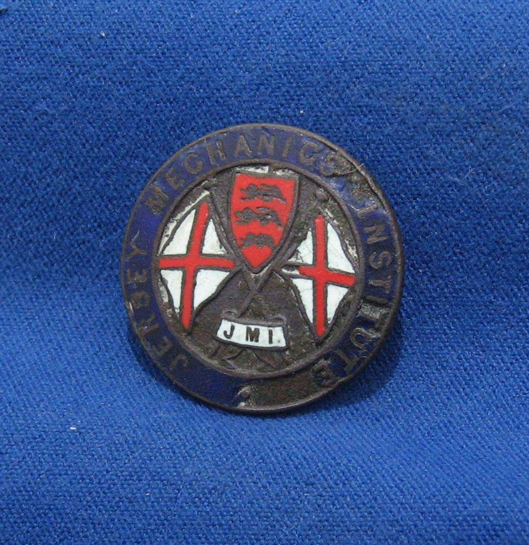 ANTIQUE BRITISH Jersey Mechanics Institute Pin BADGE Button Hole Field ...