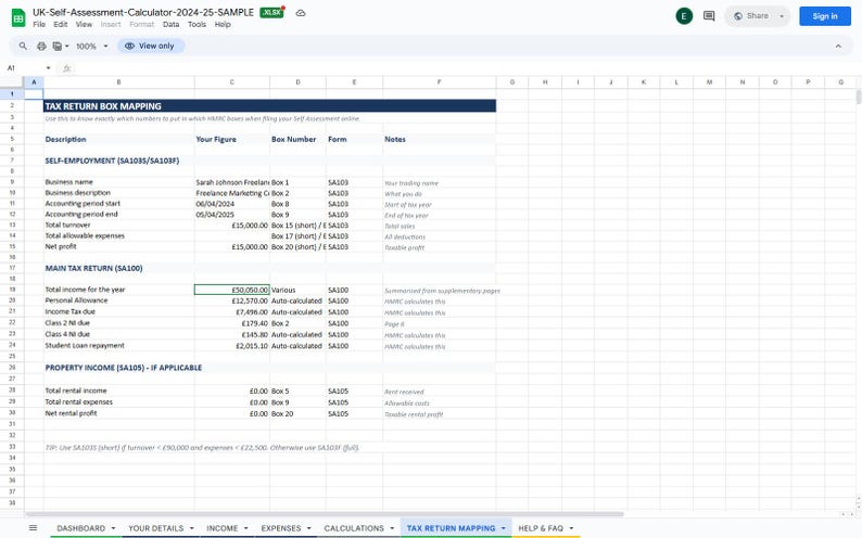 UK Self Assessment Tax Calculator 2024-25 Self Employed HMRC ...
