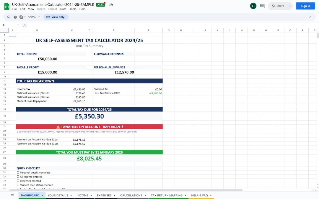 UK Self Assessment Tax Calculator 2024-25 Self Employed HMRC ...