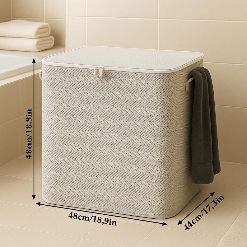 Foldable Laundry Hamper With Lid, Large Neutral Fabric Storage Bin - Etsy