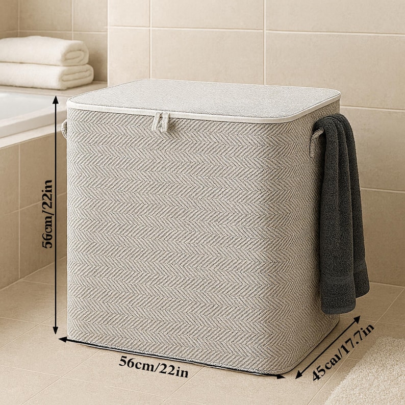 Foldable Laundry Hamper With Lid, Large Neutral Fabric Storage Bin - Etsy
