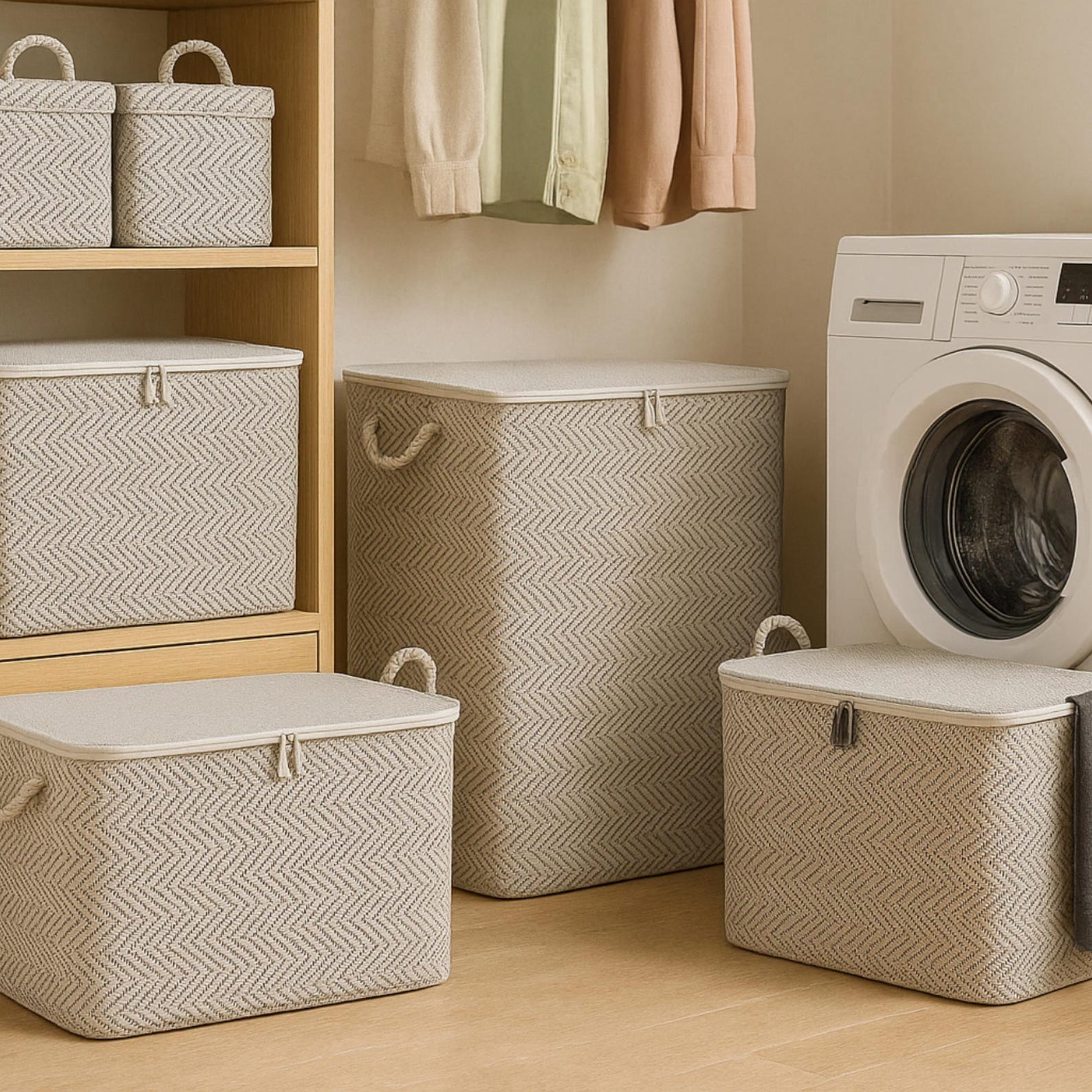 Foldable Laundry Hamper With Lid, Large Neutral Fabric Storage Bin - Etsy