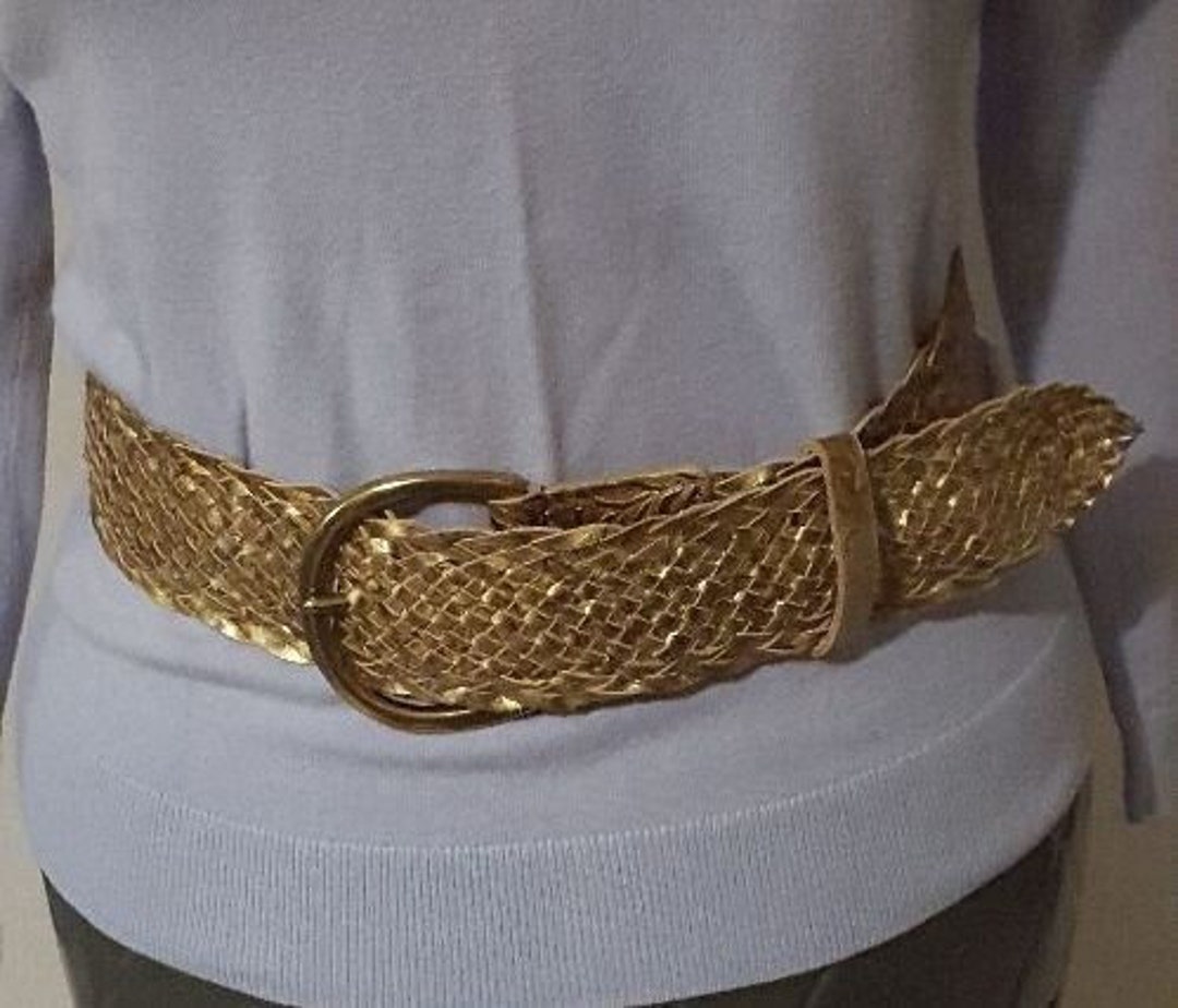 Vintage Braided Gold Metallic Belt With Gold Metal Buckle 40 Long 2.25 ...