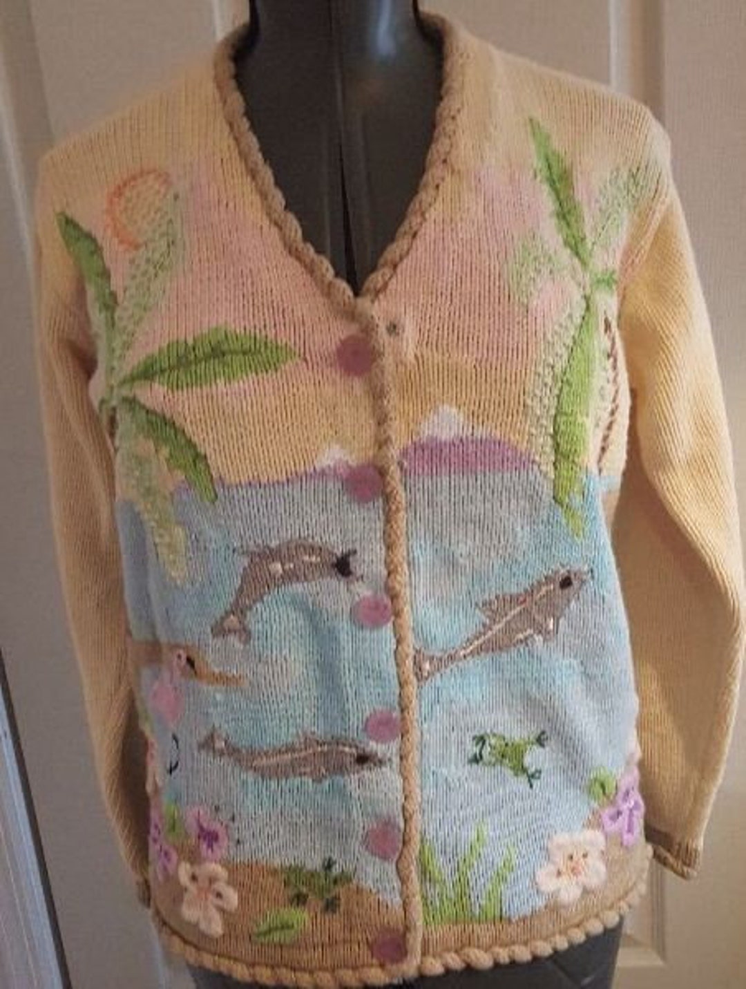 Vintage Storybook Knits Embroidered Sweater dolphin Dance Woman's Small ...