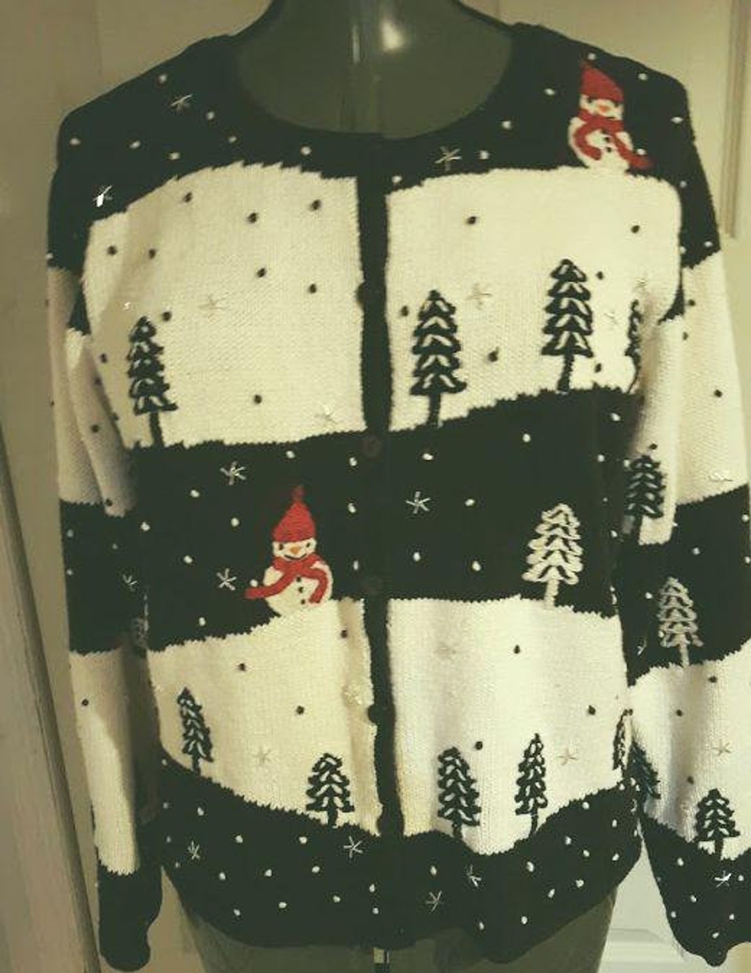 Vintage Talbots Snowman Christmas Cardigan Sweater Women's XL Cotton Blend - Etsy