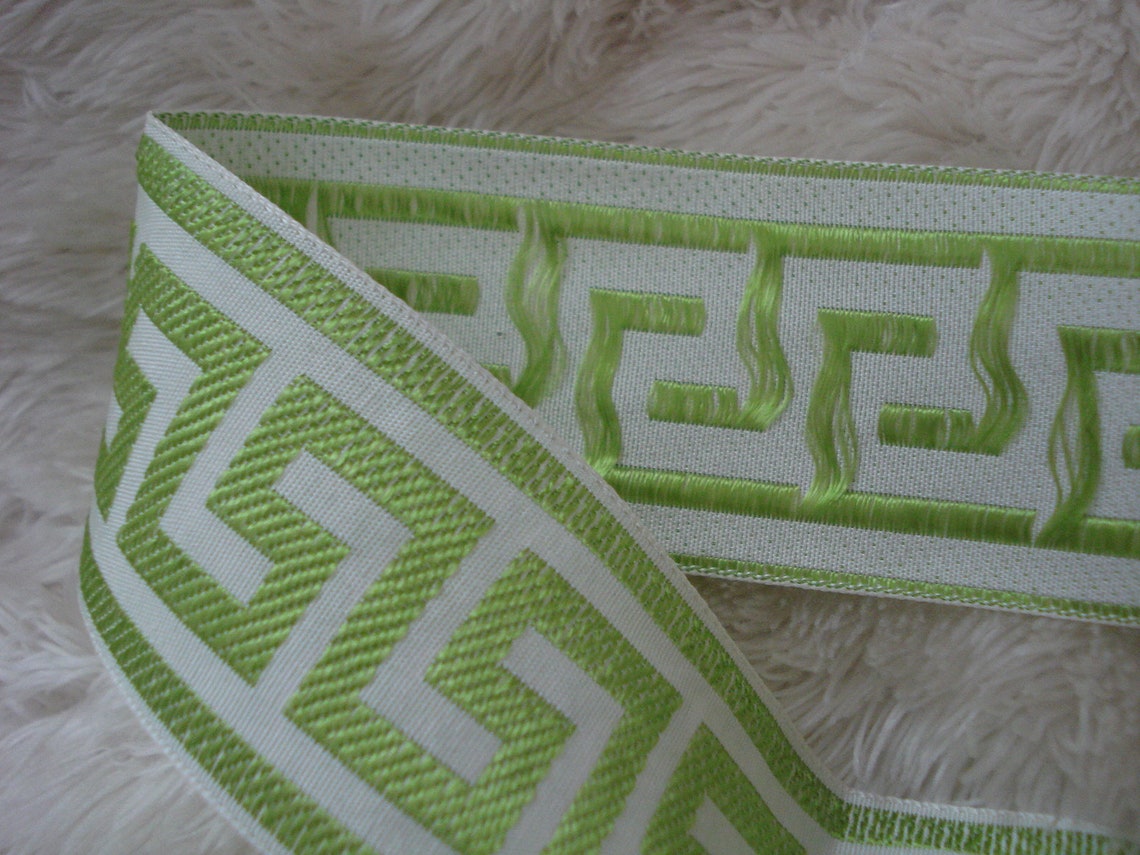 Lime Spring Green White Greek Key Trim Tape Modern Pattern | Etsy