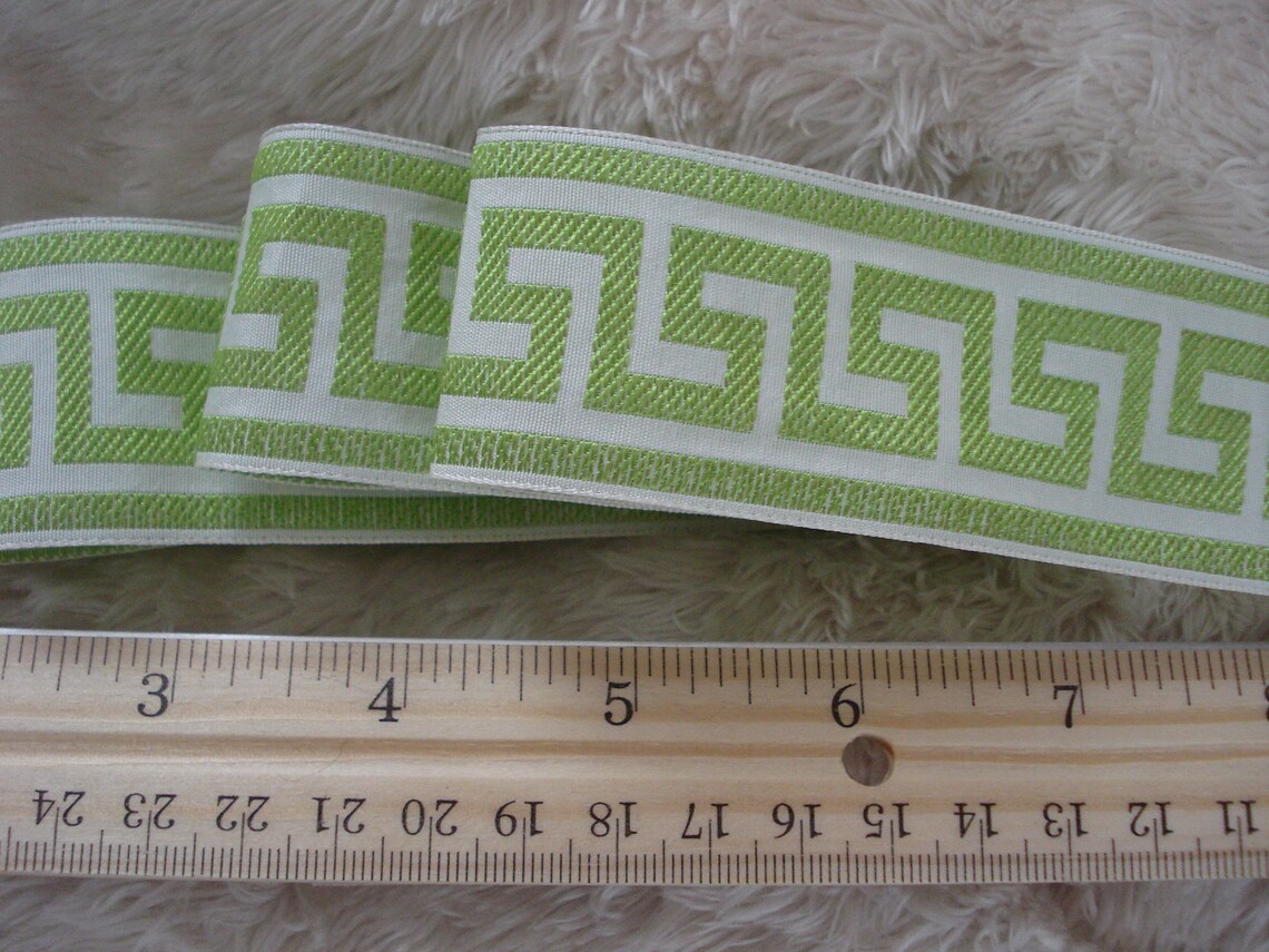 Lime Spring Green White Greek Key Trim Tape Modern Pattern | Etsy